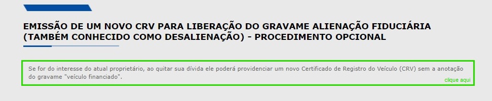 print da tela mostrando onde solicitar a emissão de um novo CRV para ...