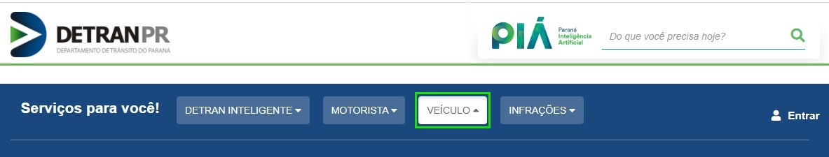 Print da tela mostrando onde encontrar a área de veículo na página ...