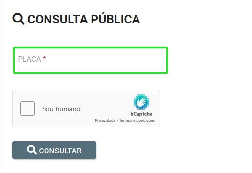 Print da tela mostrando onde inserir a placa do veículo para fazer a ...