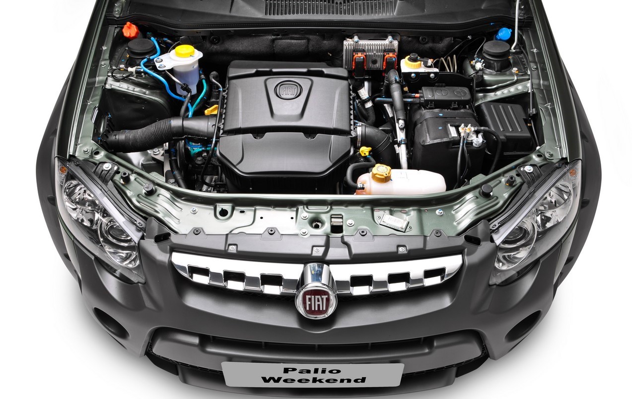 Foto do capô aberto mostrando o motor do carro.