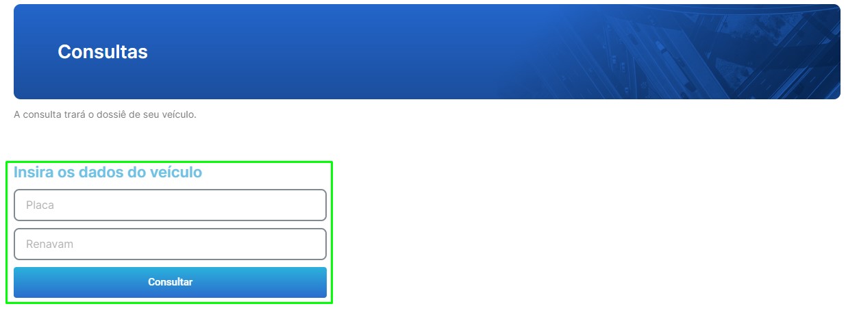 print da tela mostrando onde inserir as informações do veículo para ...