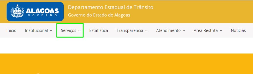 Print da tela mostrando onde encontrar a área de serviços do site do ...