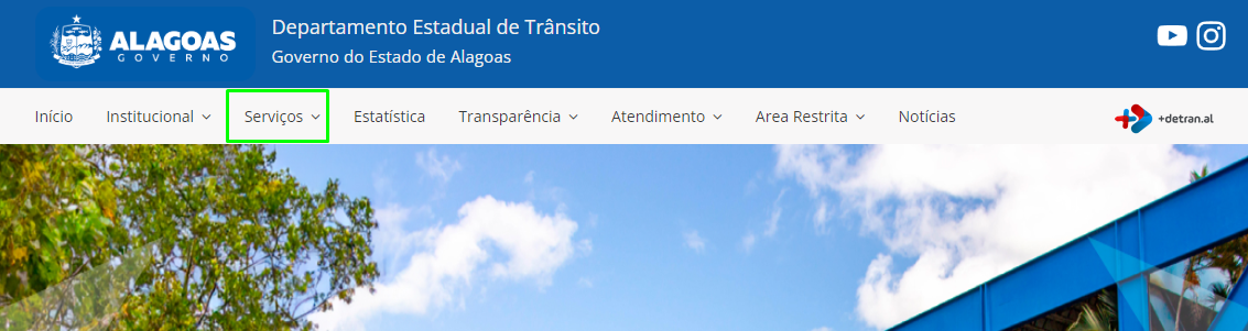 Print da tela mostrando onde encontrar a área de serviços do site do ...