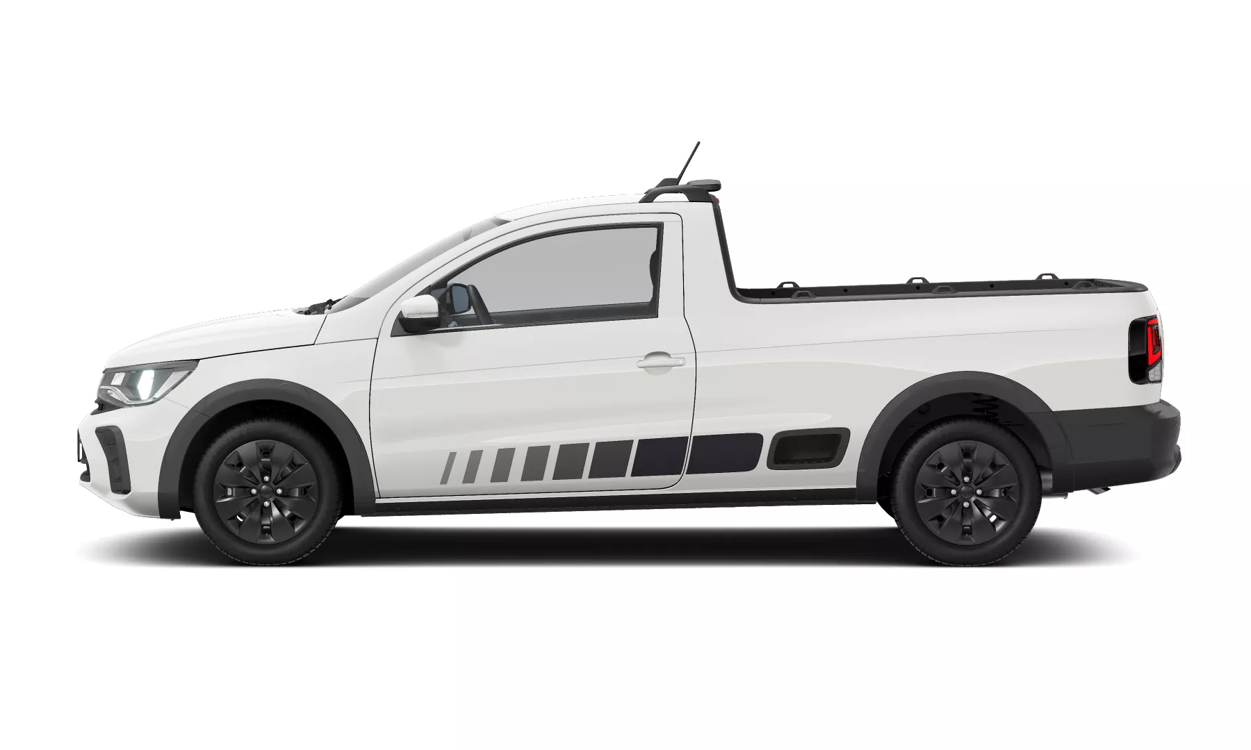 Foto lateral da Saveiro Trendline 2024 com pintura na cor branca e ...