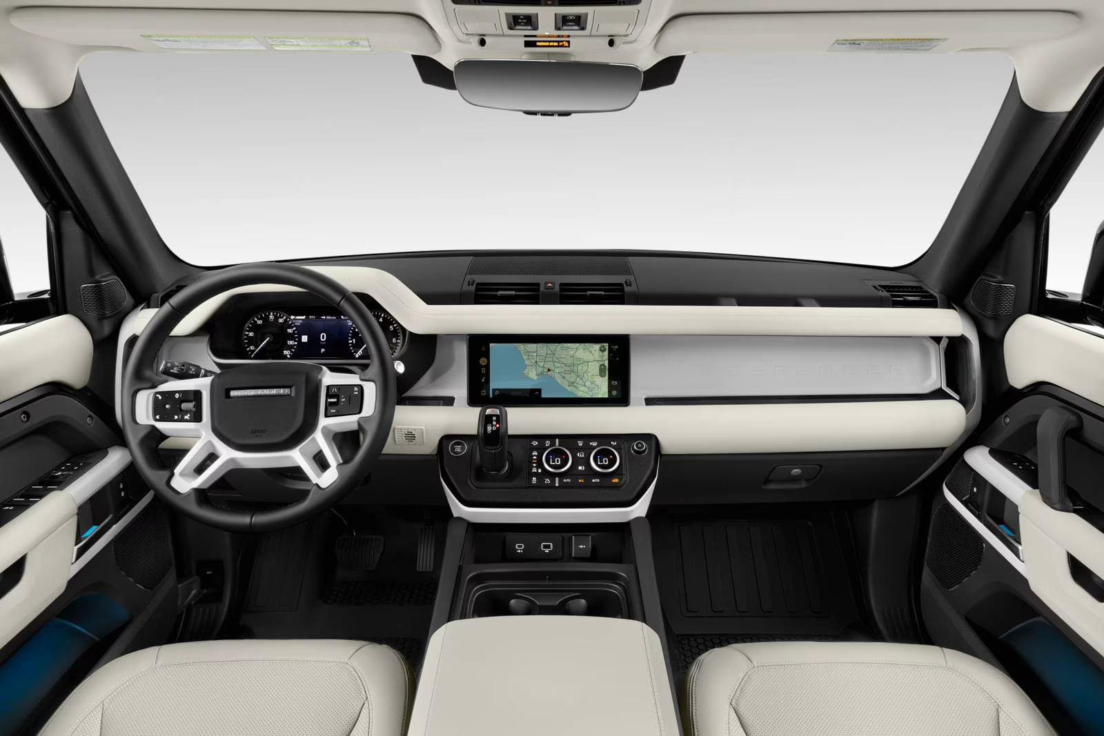 Foto do interior do Land Rover Defender X-Dynamic 2024, exibindo o ...