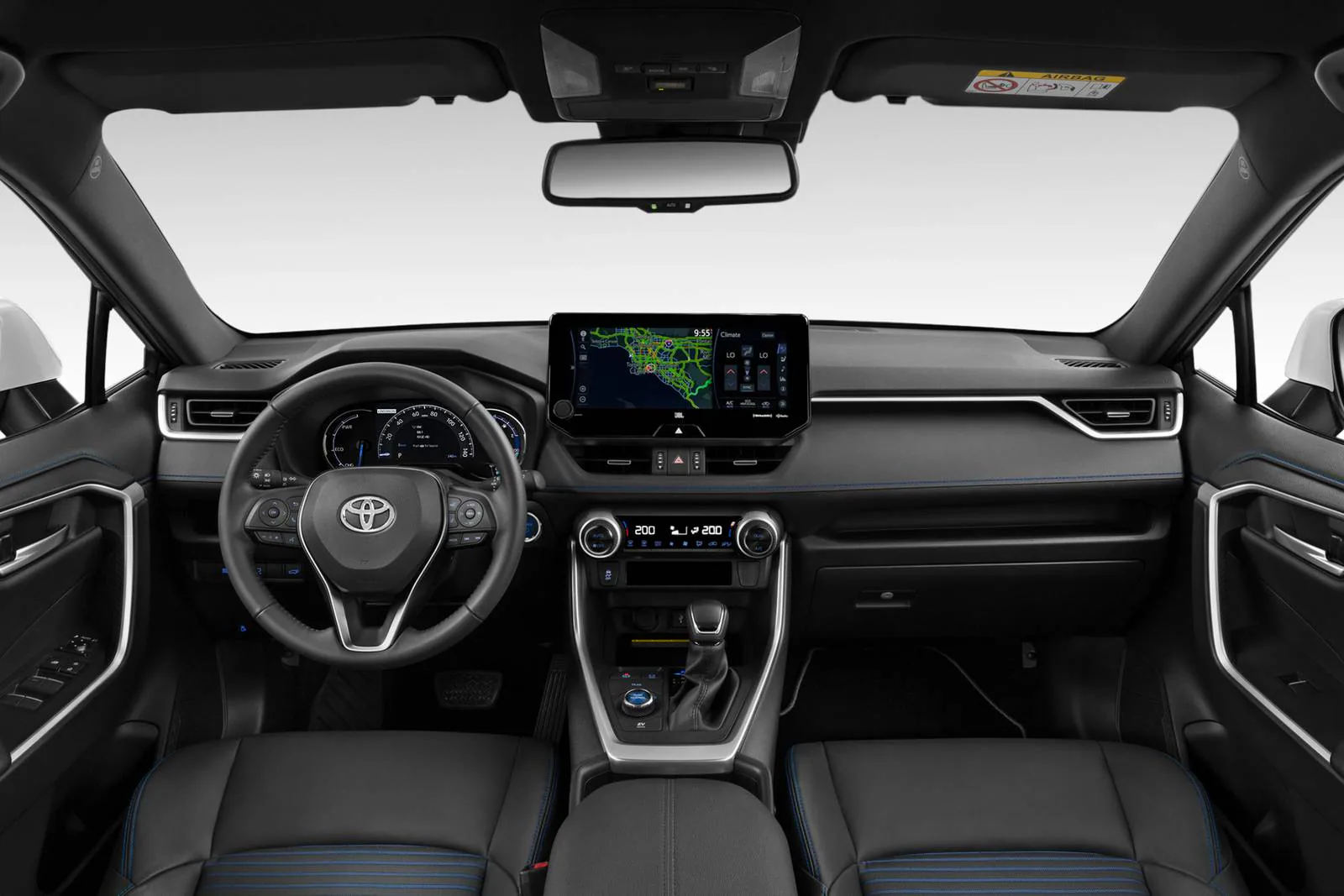 Foto interna do Toyota RAV4 XSE PHEV 2024, exibindo o painel de ...