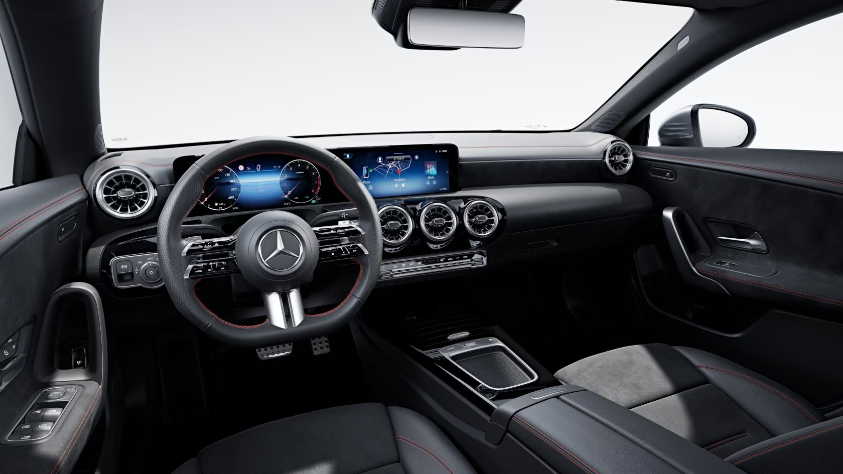 Foto interna do Mercedes-Benz CLA 200 Progressive 2025, exibindo as ...