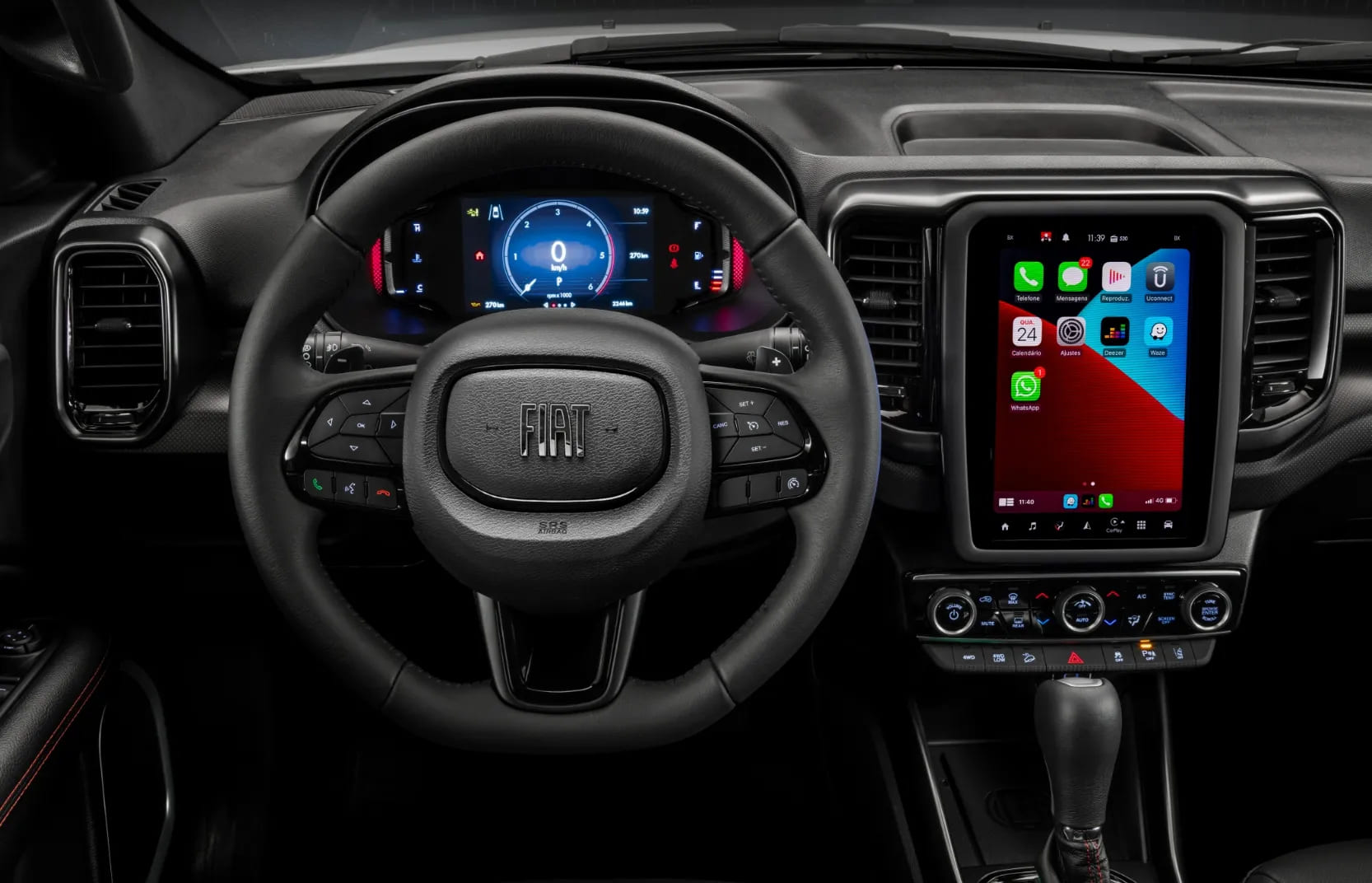 Foto interna do Fiat Toro Ranch 2.0 4x4 2025, exibindo o painel de ...